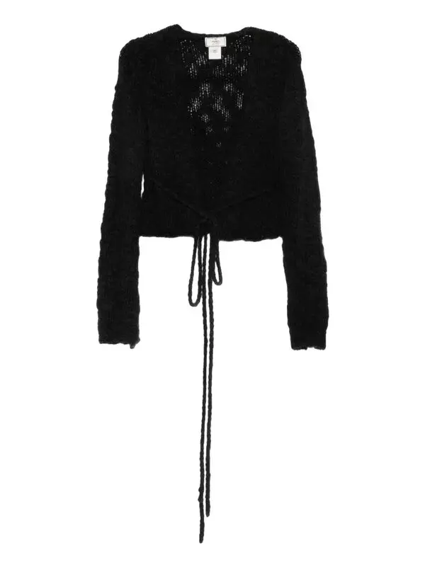 Fendi 1990s Textured Knit Tie-front Cardigan - Black