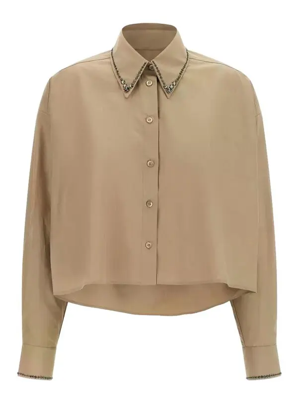 Fabiana Filippi Jewel-embroidered Cropped Cotton Poplin Shirt - Brown