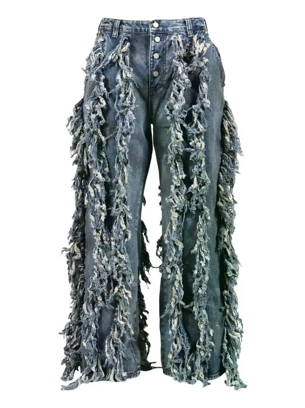 THUG CLUB Oil-wash Frayed Jeans - Blue