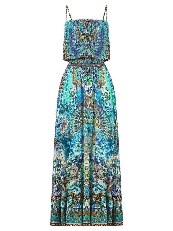 Camilla Shirred Waist Long Dress - Blue