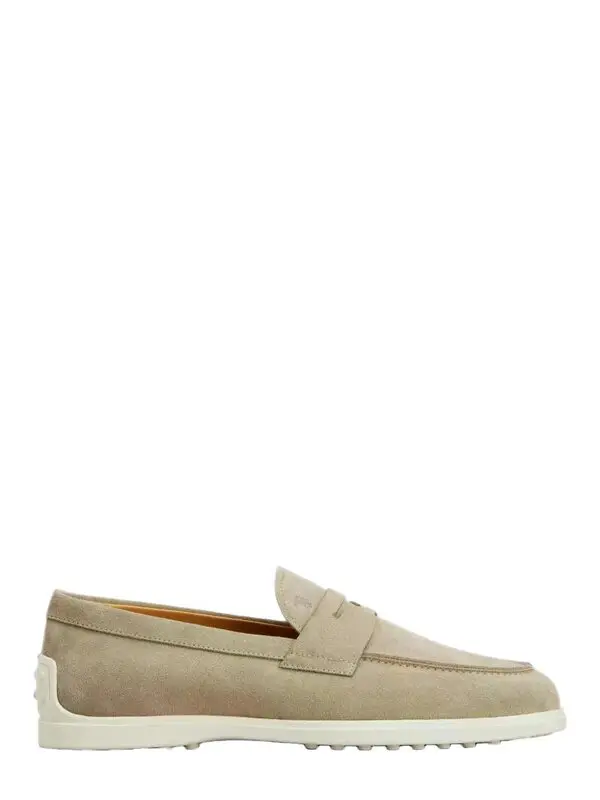 TOD'S Suede Loafers With Penny Bar And Embossed Detailing - Neutrals