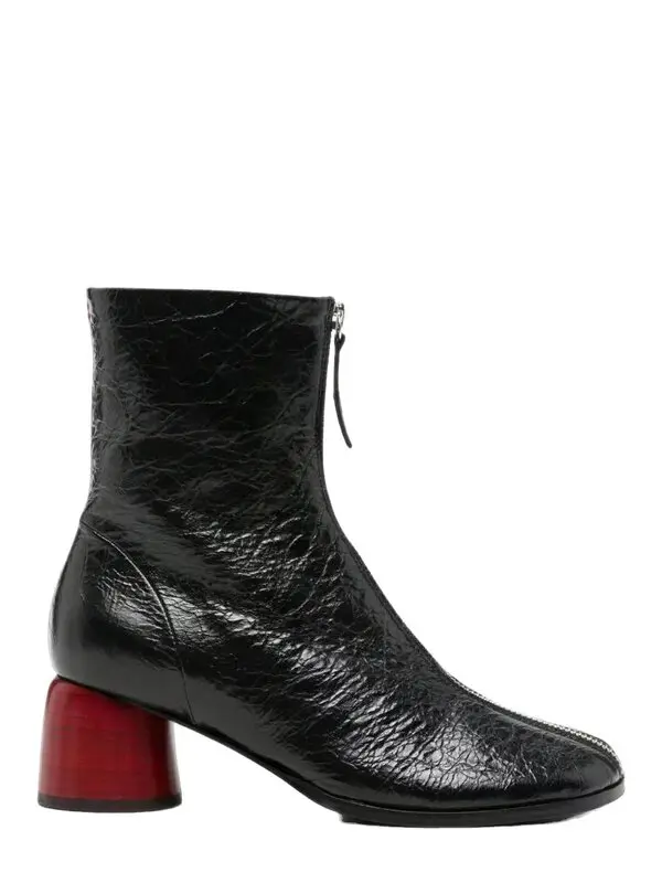 HALMANERA Front-zip Leather Ankle Boots - Black