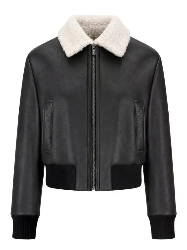 LA ROSE Leather Jacket With Shearling Collar - Black