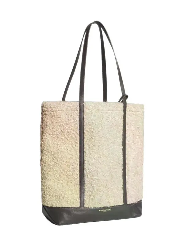 Maison Kitsuné Fleece And Leather Trim Tote Bag - Neutrals