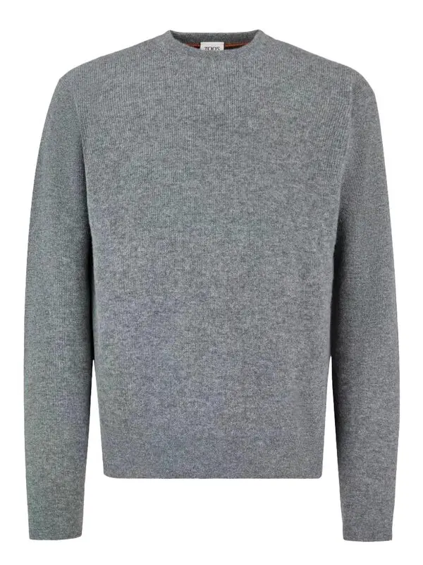 TOD'S Crew Neck Sweater With Suede Details - Grey
