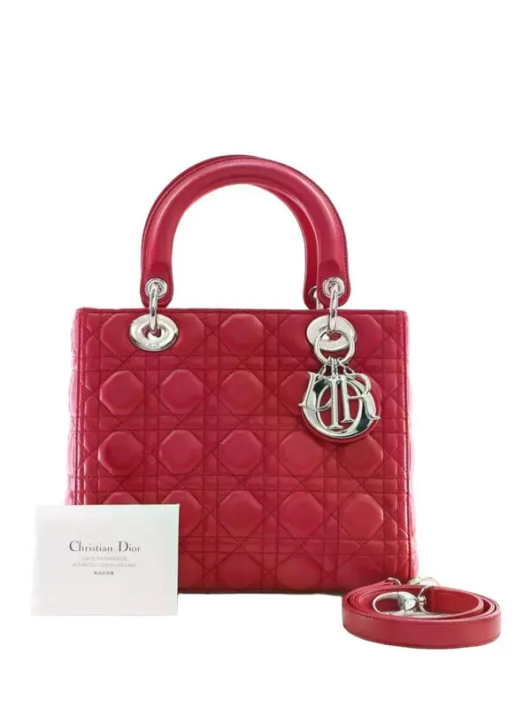 Dior Medium Lambskin Cannage Lady Satchel - Red