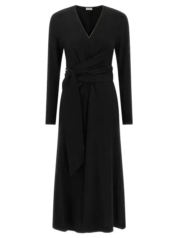 Brunello Cucinelli Monili Wrap Midi Dress - Black