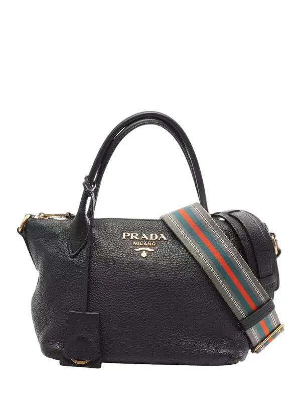 Prada Vitello Daino Zip Top Satchel - Black