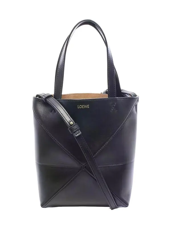 Loewe Mini Calfskin Puzzle Fold Tote Satchel - Black