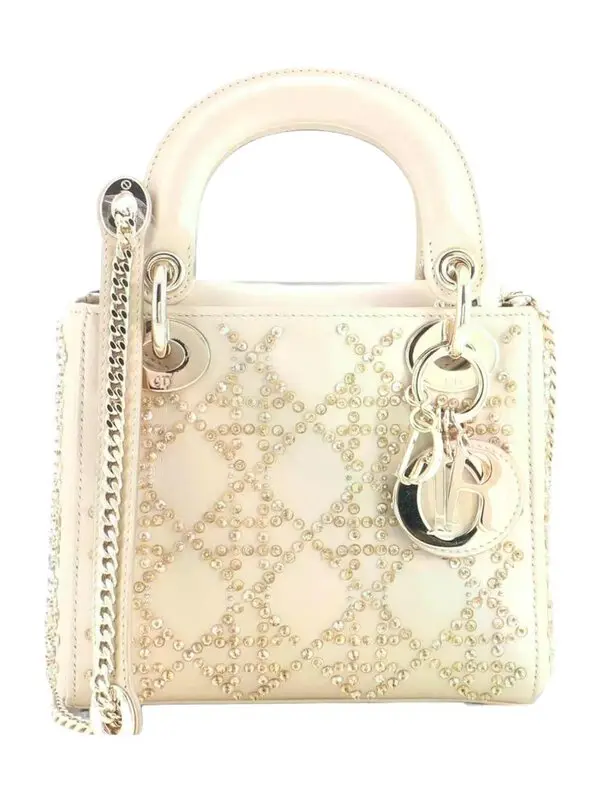 Dior Lady Chain Bag Crystal Embellished Leather Mini Satchel - Neutrals