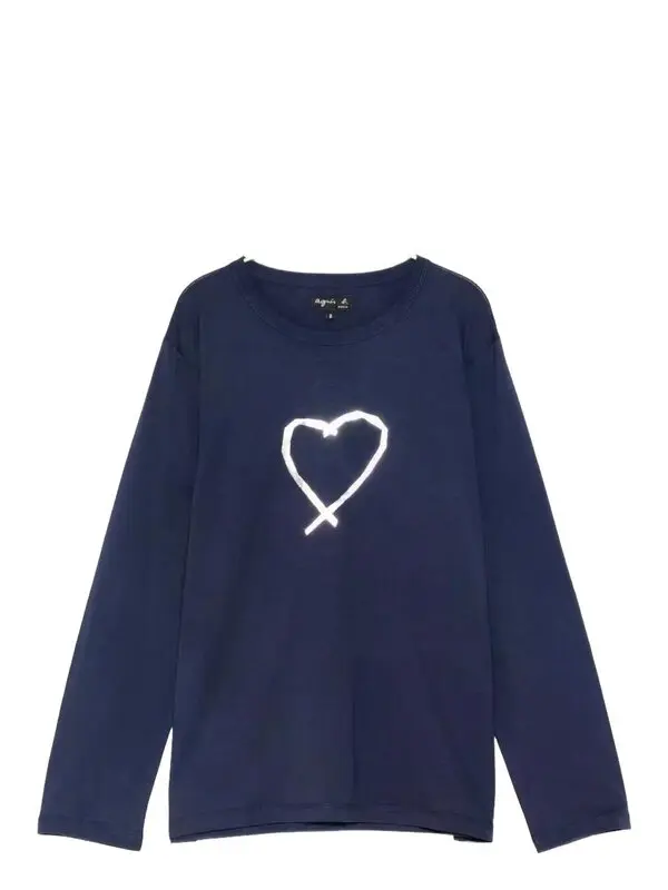 AGNES B. Heart Print Long Sleeve T-shirt - Blue