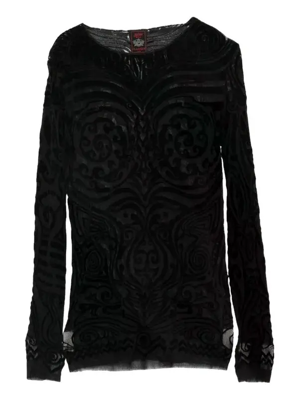 JEAN PAUL GAULTIER Velvet-effect Mesh Long Sleeve Top - Black