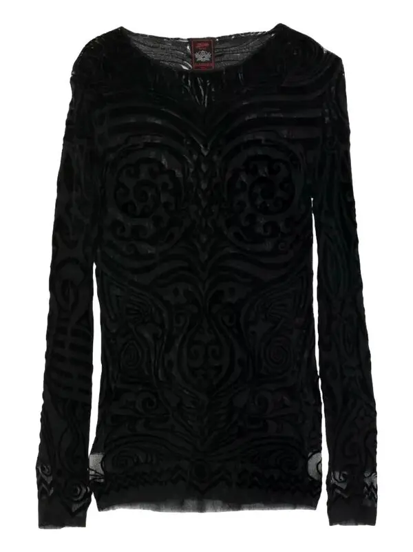 JEAN PAUL GAULTIER Mesh Long Sleeve Top - Black