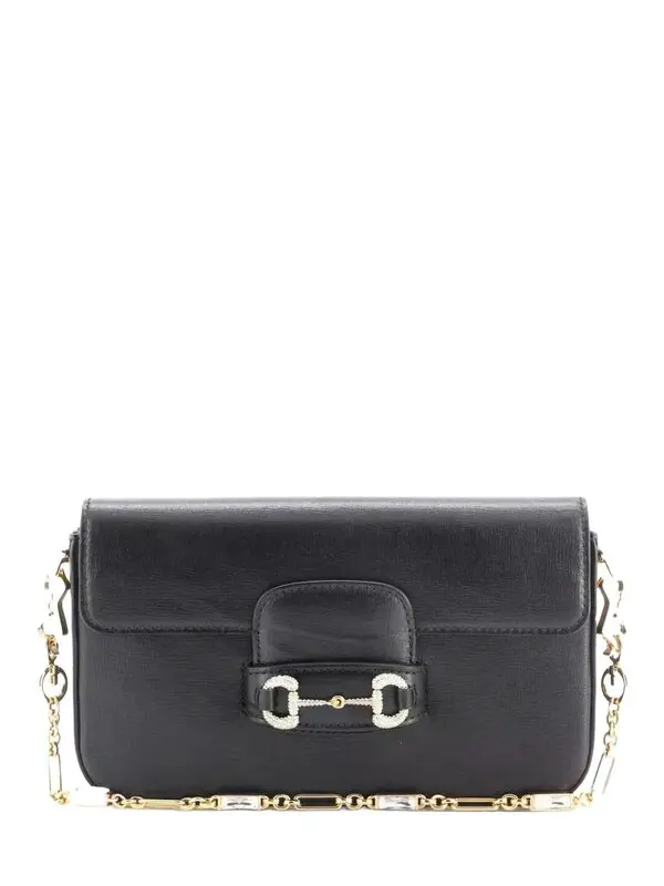 Gucci Horsebit 1955 Leather With Crystal Detail Mini Shoulder Bag - Black