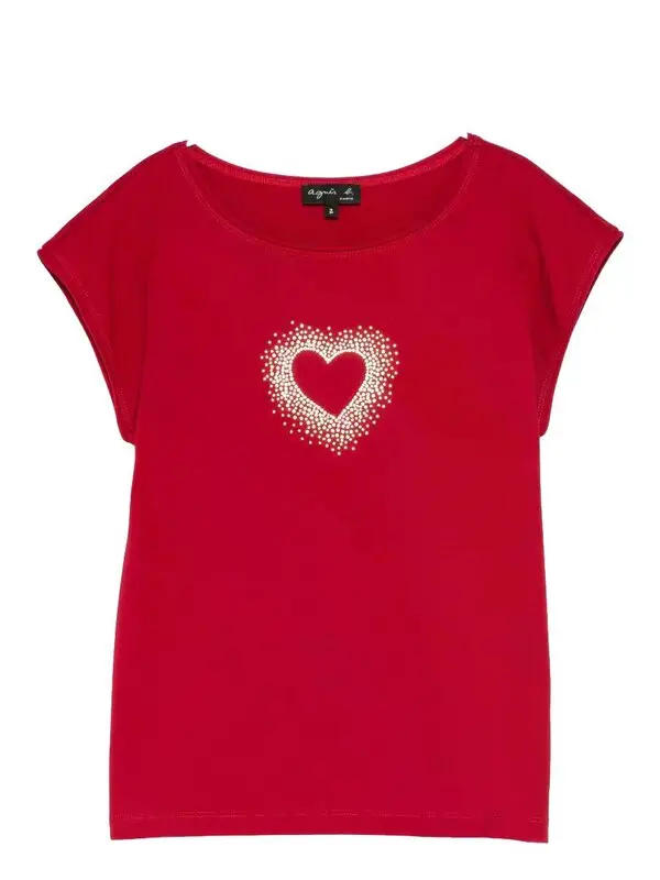 AGNES B. Heart Print T-shirt - Red