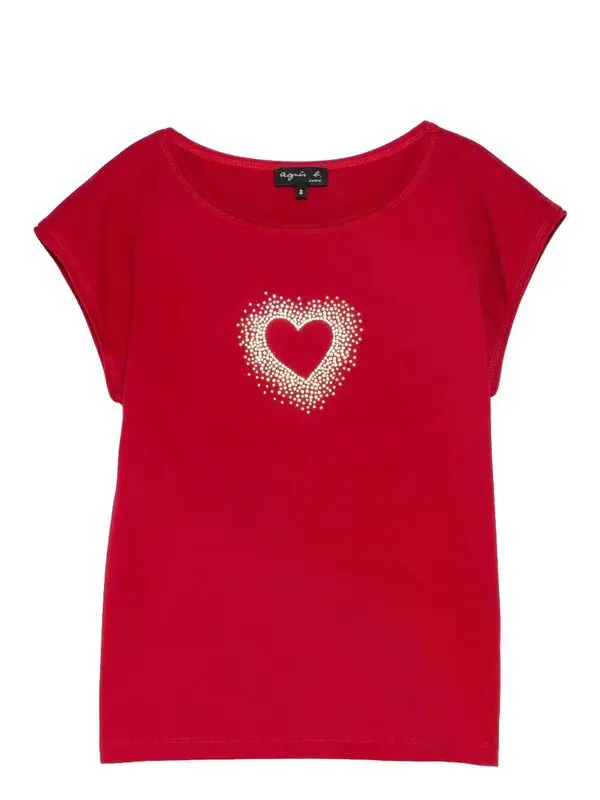 AGNES B. Heart Print T-shirt - Red