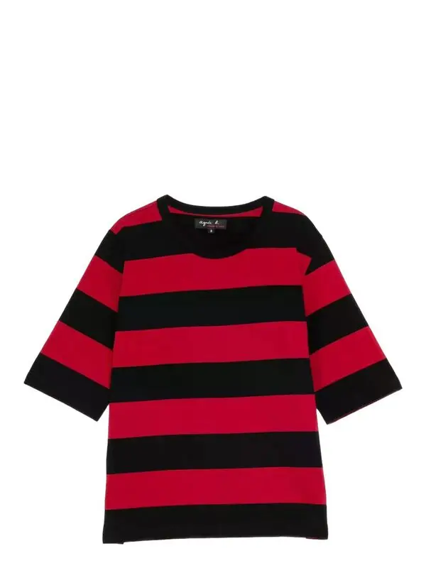 AGNES B. Striped Cotton T-shirt - Red