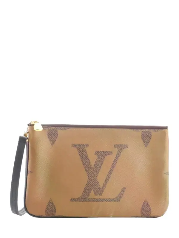 LOUIS VUITTON Double Zip Pochette Reverse Monogram Giant Clutch Bag - Brown