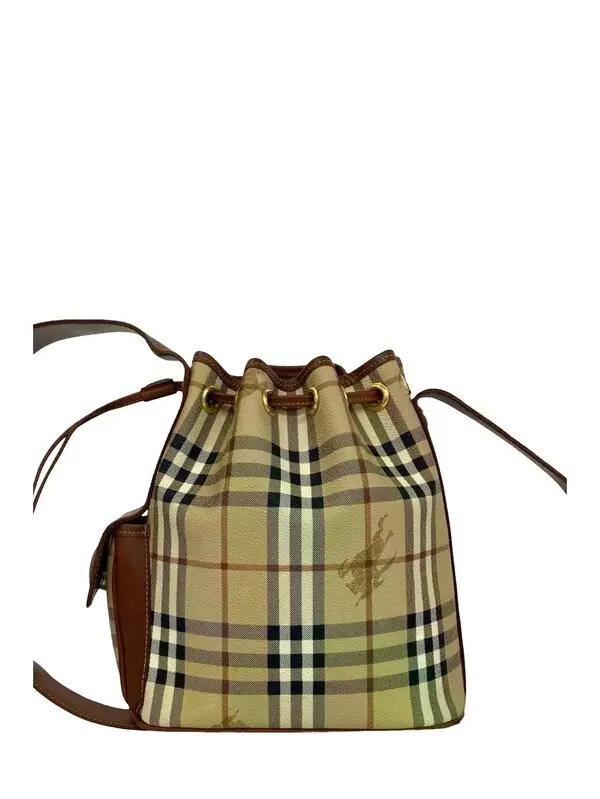 Burberry Haymarket Check Coated Canvas Drawstring Bucket Bag - Neutrals