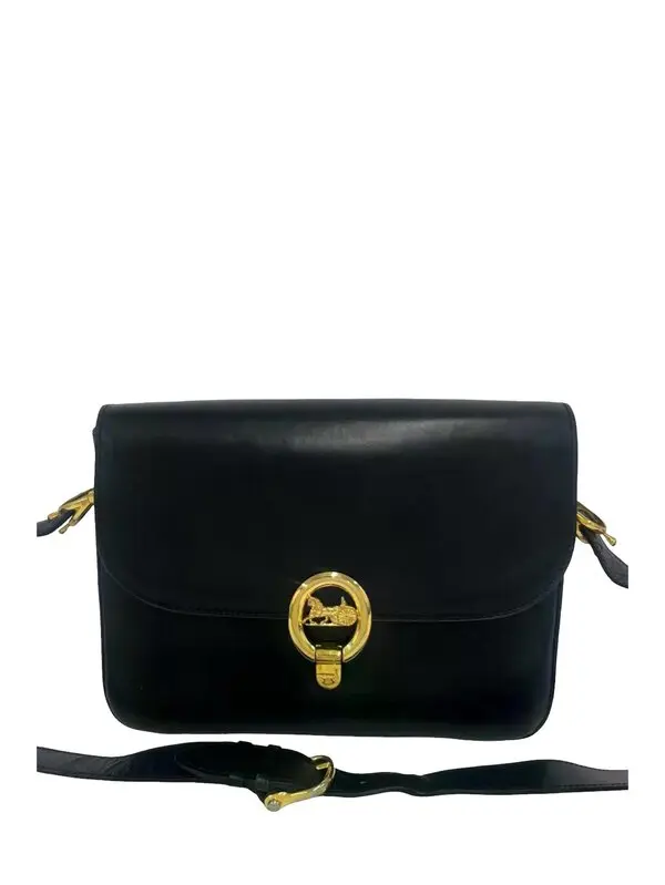 Celine 20th Century Leather Logo Horse Carriage Crossbody Bag - Black