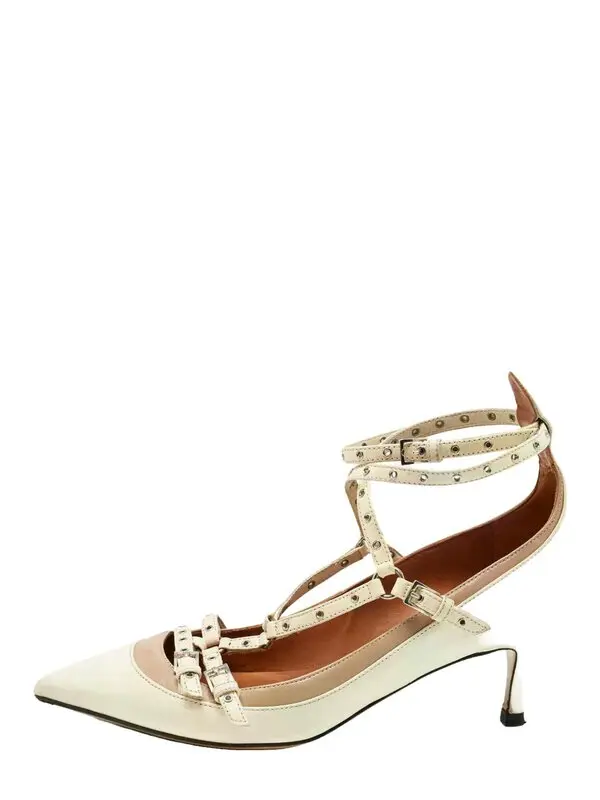 Valentino Garavani Pointed-toe Leather Pumps With Ankle Straps - Neutrals