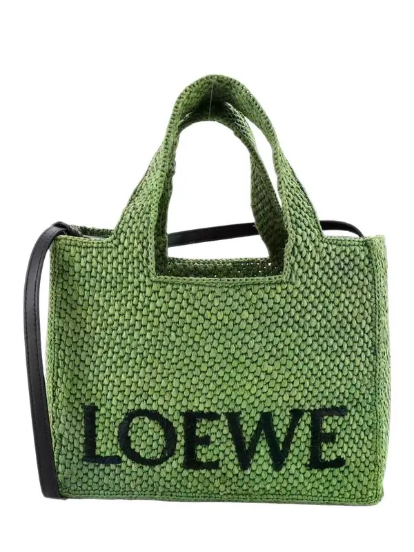 Loewe Logo Convertible Raffia Tote Bag - Green