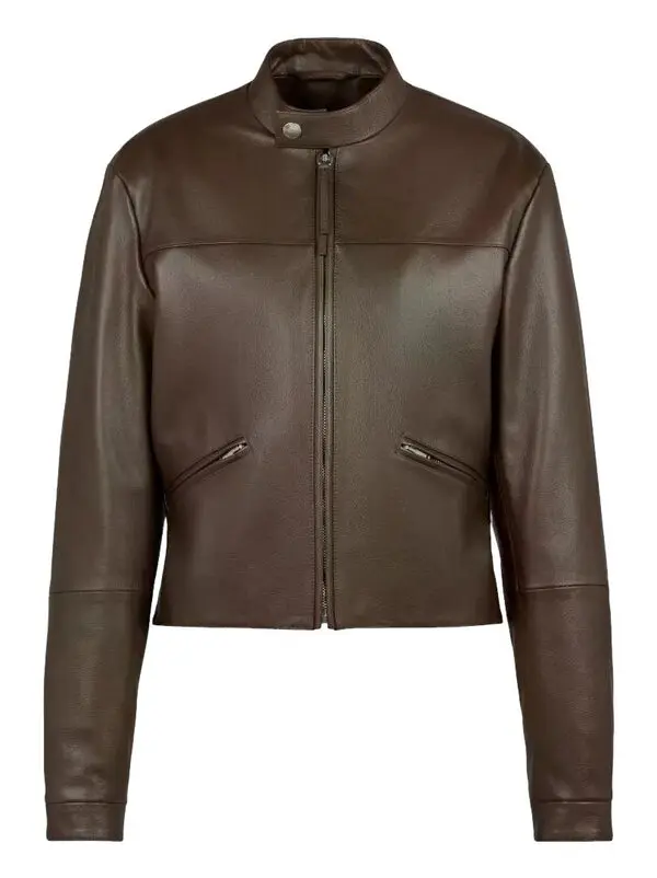 TOD'S Leather Biker Jacket With Elbow Patches - Brown