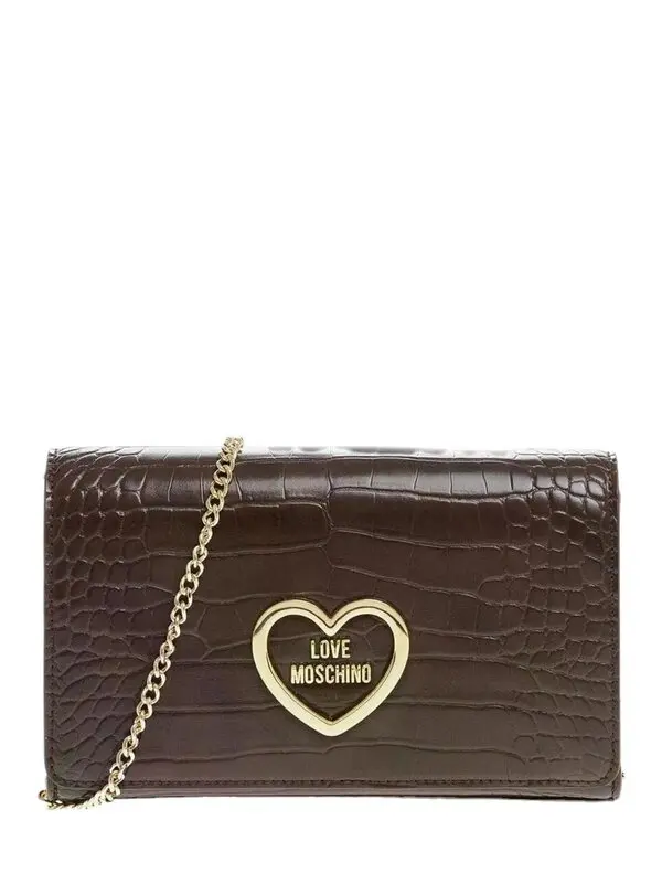 Moschino Croc Effect Heart Logo Shoulder Bag - Brown