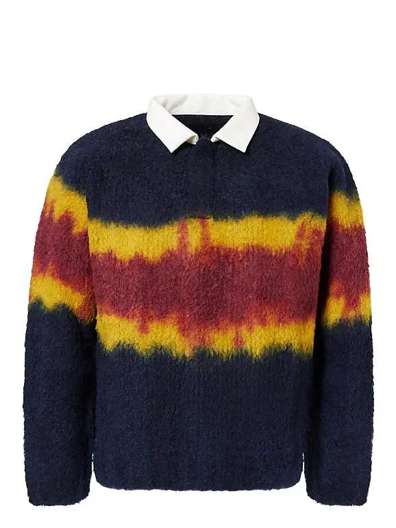 Sacai Chusen-dyed Collared Wool-blend Jumper - Navy Multi