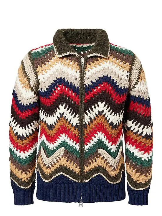 Sacai Crochet-knit Zip-up Wool-blend Cardigan - Multi