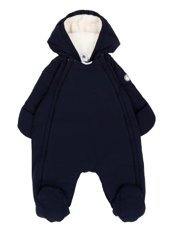 Petit Bateau Long Sleeve Hooded Bodysuit With Integrated Footies - Black