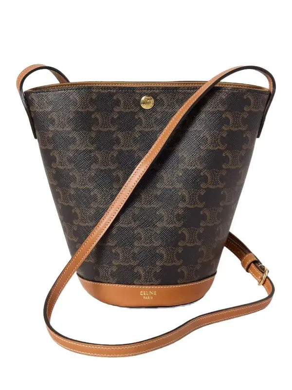 Celine Mini Bucket Bag In Triomphe Canvas - Honey