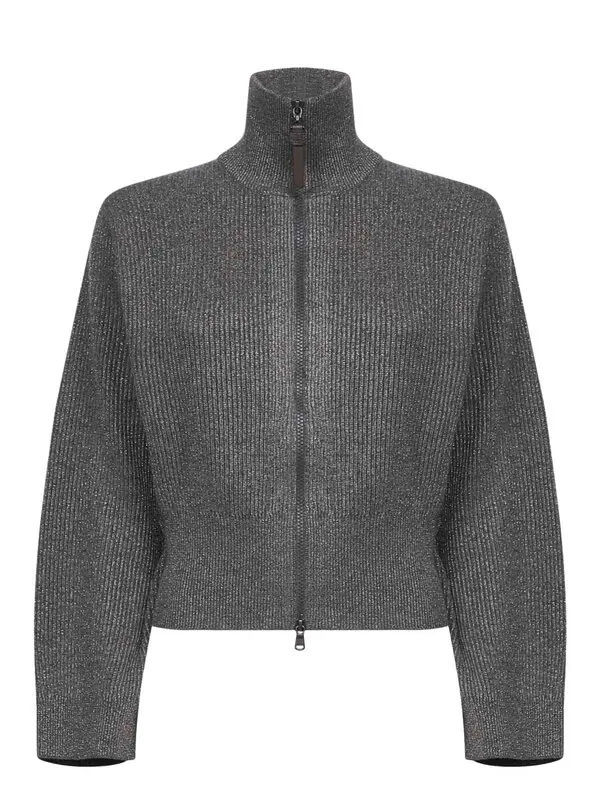 Brunello Cucinelli High Neck Zip-up Jacket - Grey