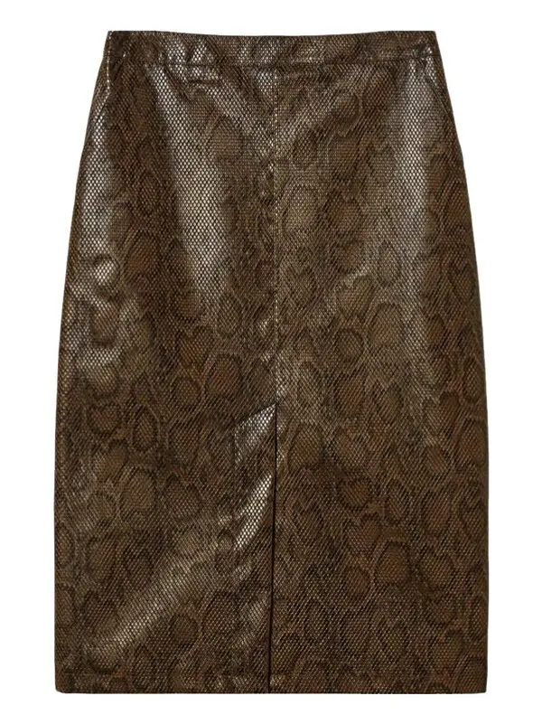 TWINSET Faux Leather Midi Skirt - Brown/black Python Pattern