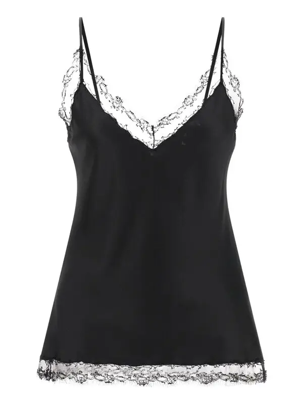 Ermanno Scervino Spaghetti Strap Camisole With Lace Trim - Black