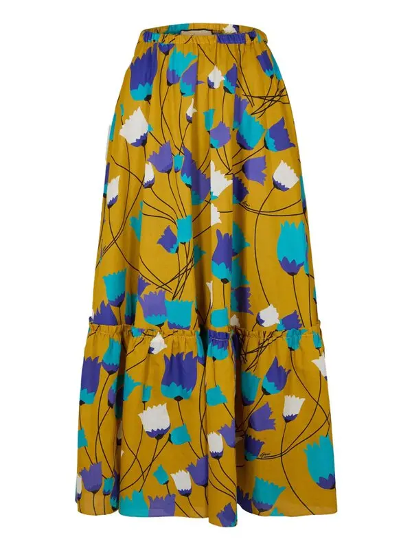 Gucci Floral Print Tiered Maxi Skirt - No