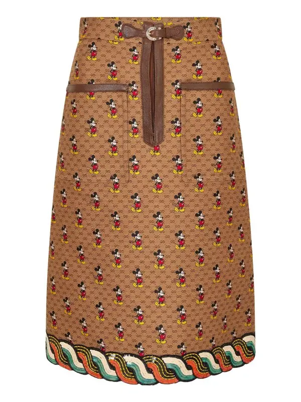 Gucci Monogram Mickey Print Midi Skirt - Brown