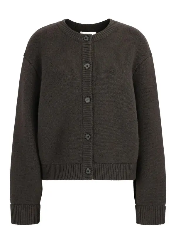 LISA YANG Ribbed Crew Neck Cardigan - Khaki
