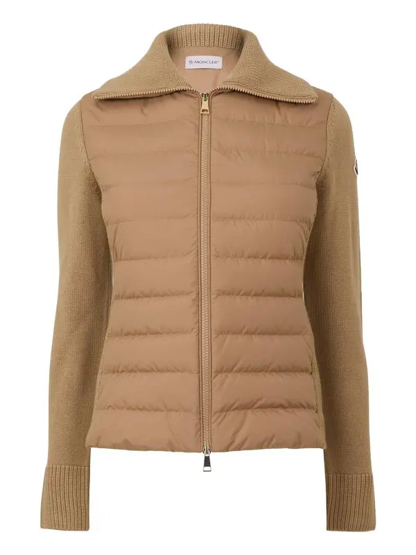 Moncler Quilted Down Jacket With Knitted Sleeves - Brown