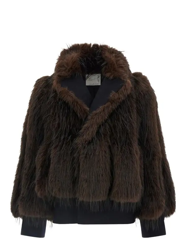 Sacai Long-pile Cropped Jacket With Melton Wool Accents - Brown