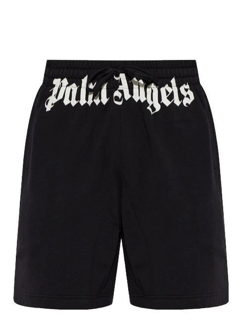 Palm Angels Cotton Drawstring Shorts With Logo Detail - Black