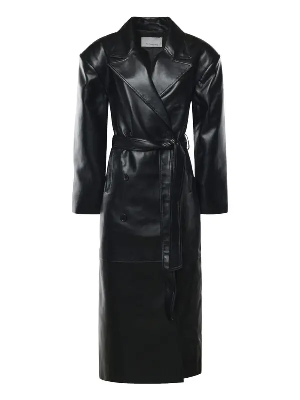 THE FRANKIE SHOP Logo-detailed Long Leather Coat - Black