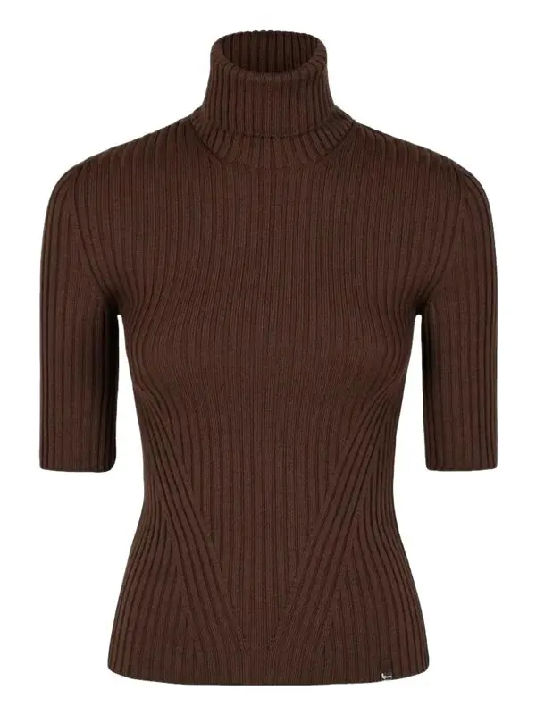 Herno Ribbed Knit Short Sleeve Turtleneck Sweater - Red