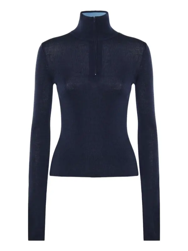 THE FRANKIE SHOP Ribbed Knit Half-zip Turtleneck Sweater - Navy