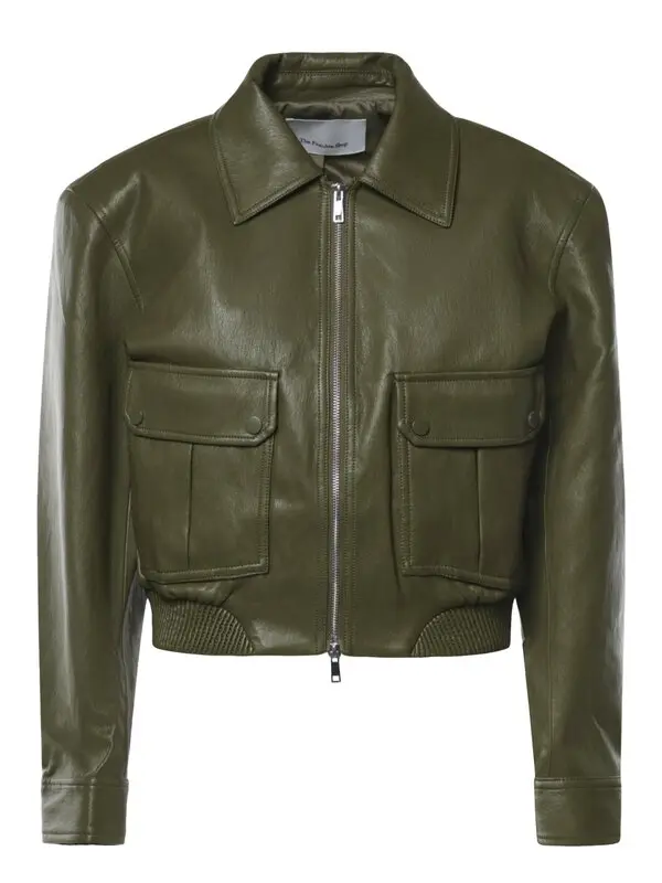 THE FRANKIE SHOP Collared Leather Zip-up Jacket With Flap Pockets - Green