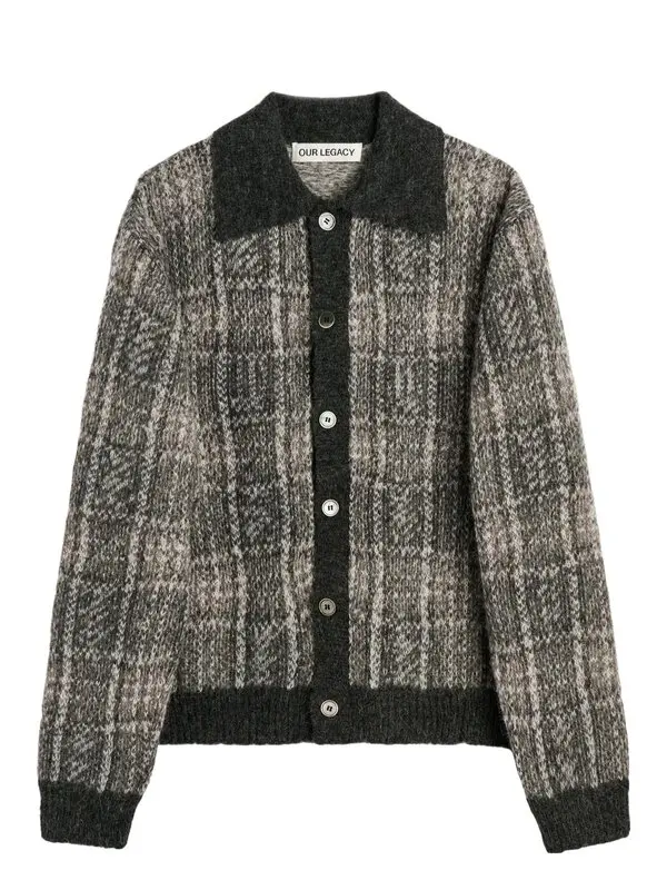 Our Legacy Evening Polo Grand Check Fuzzy Alpaca Cardigan - No