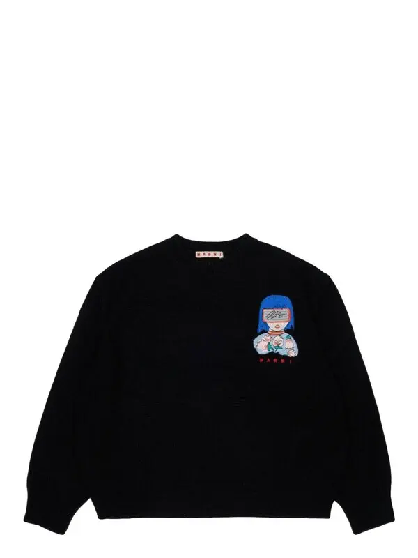 Marni Graphic Print Crewneck Sweater - Black