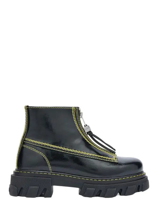 GANNI Ankle Boots With Zip And Cleated Sole - Black