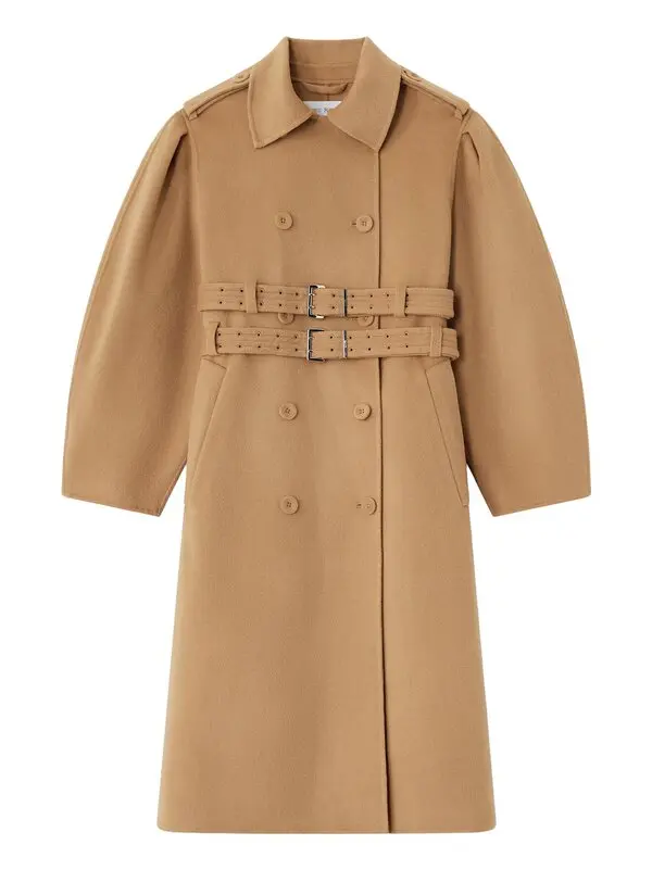 GANNI Quilted Coat With Drawstring Waist - Beige