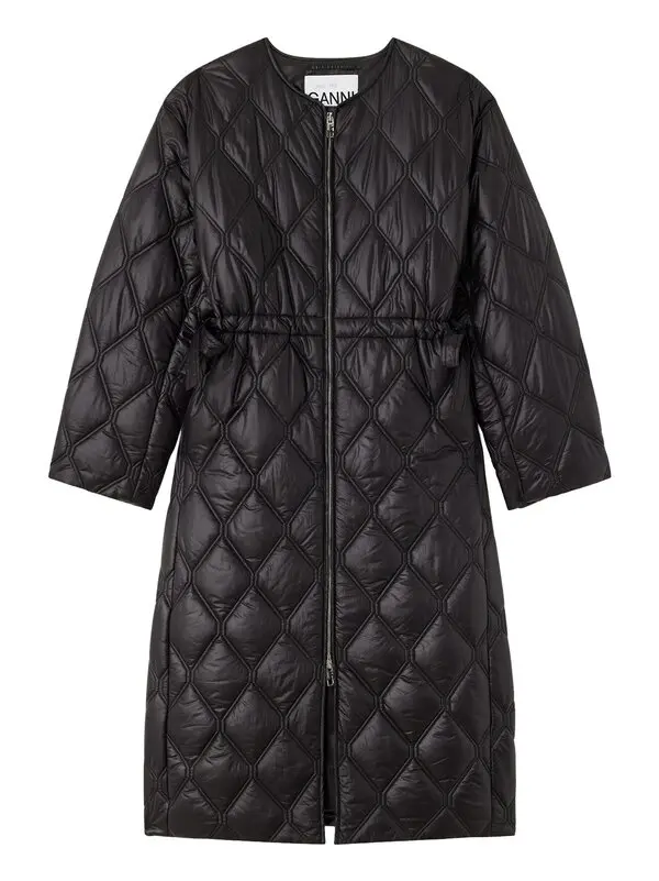 GANNI Quilted Coat With Drawstring Waist - Black